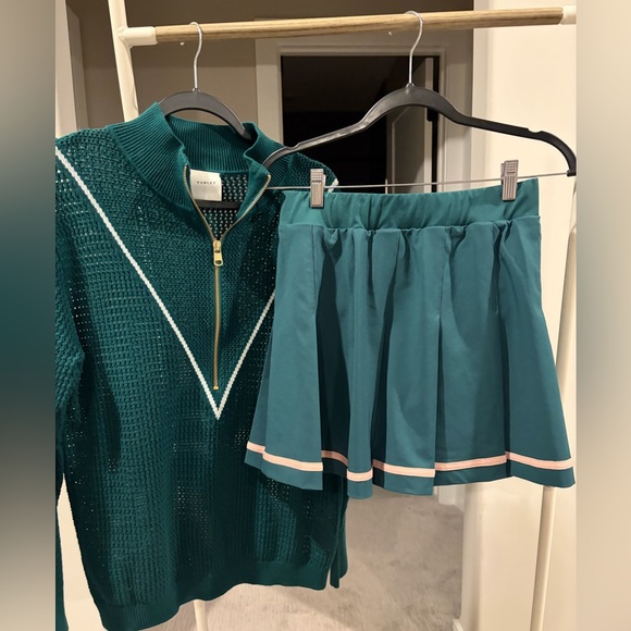Varley | Skirts | Varley Teal Zip Up Sweater Skirt Set Nwot | Poshmark